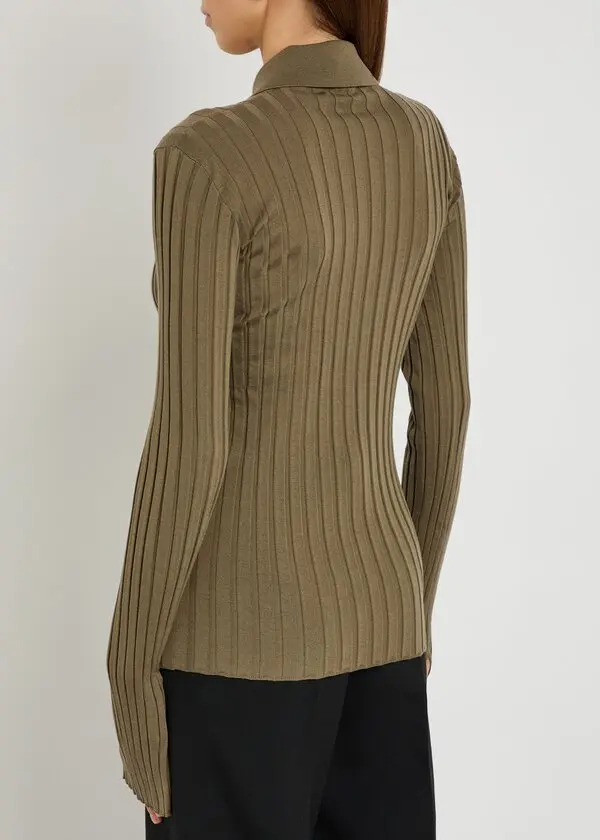 Calvin Klein Ribbed Wool Polo Top - Sage