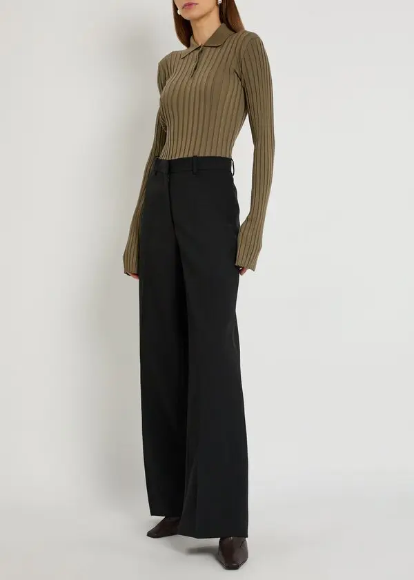 Calvin Klein Ribbed Wool Polo Top - Sage