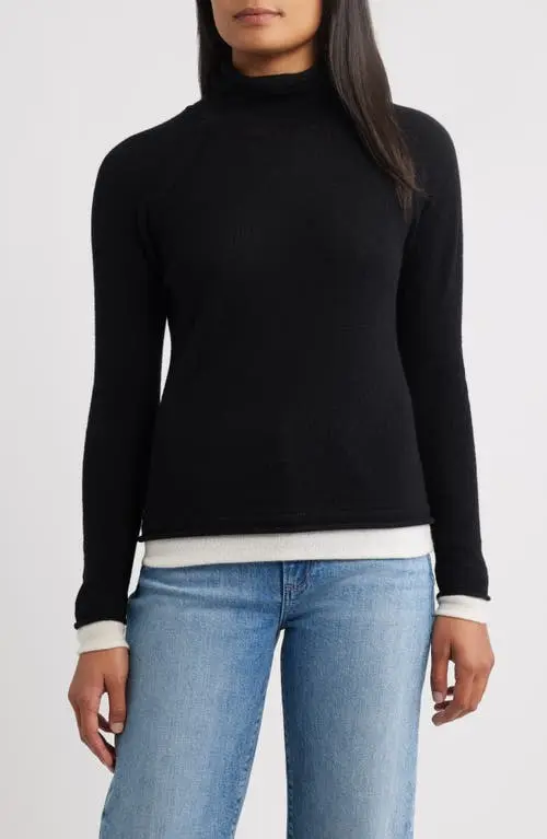 GRIFFEN Layered Look Wool And Cashmere Turtleneck Sweater - Black/ivory