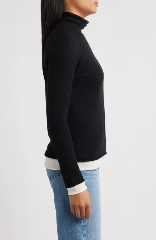 GRIFFEN Layered Look Wool And Cashmere Turtleneck Sweater - Black/ivory