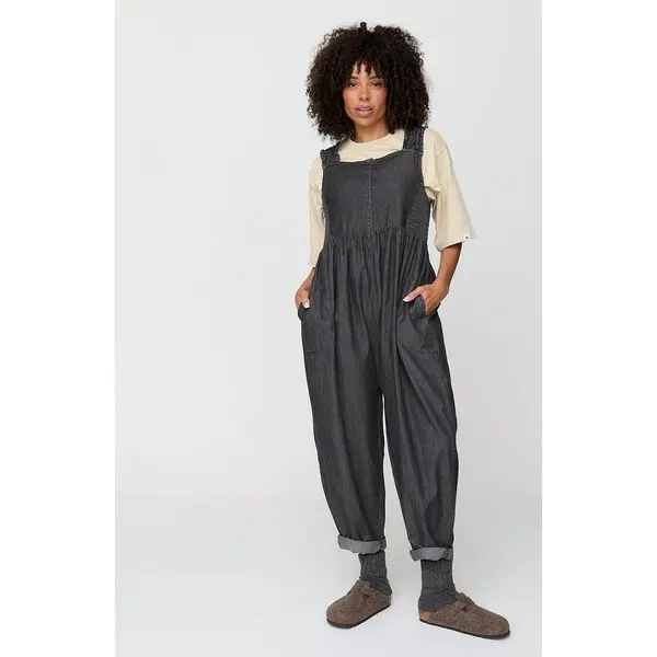TURTLEDOVE LONDON Organic Cotton Alice Denim Jumpsuit - Black