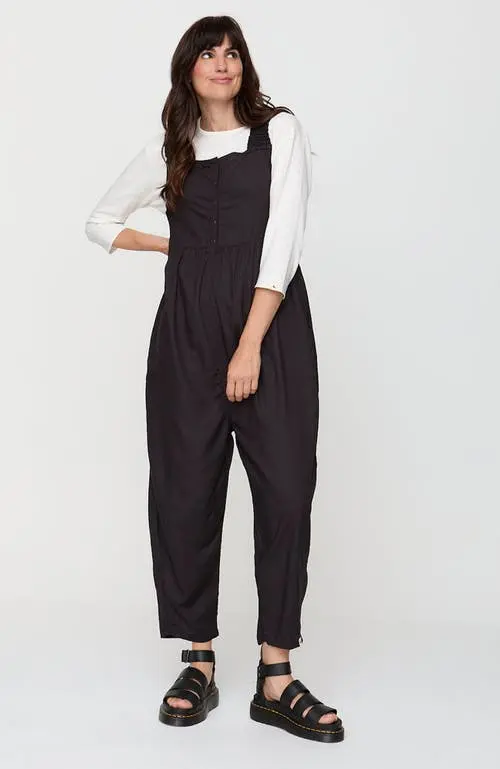 TURTLEDOVE LONDON Smocked Pinstripe Denim Jumpsuit - Black