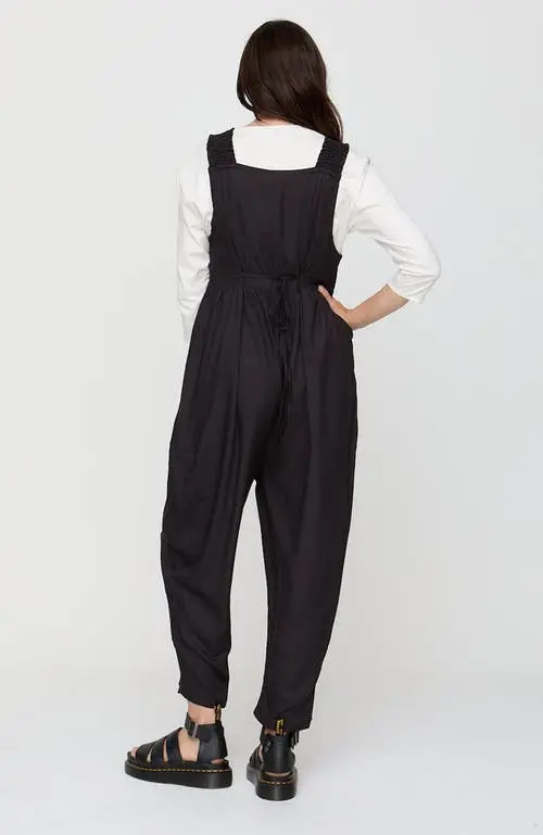 TURTLEDOVE LONDON Smocked Pinstripe Denim Jumpsuit - Black