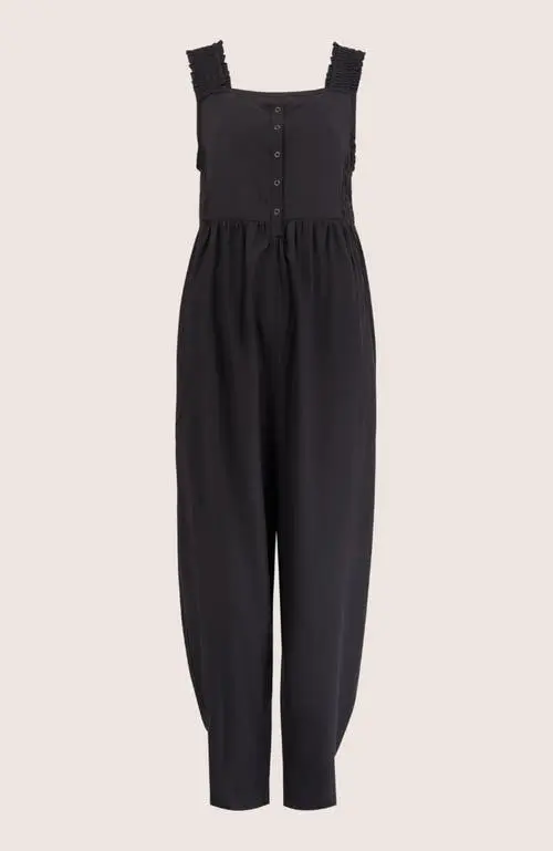 TURTLEDOVE LONDON Smocked Pinstripe Denim Jumpsuit - Black
