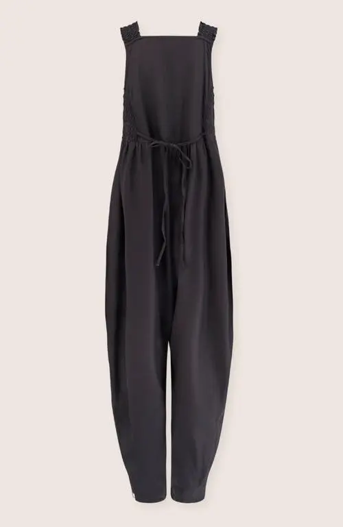 TURTLEDOVE LONDON Smocked Pinstripe Denim Jumpsuit - Black