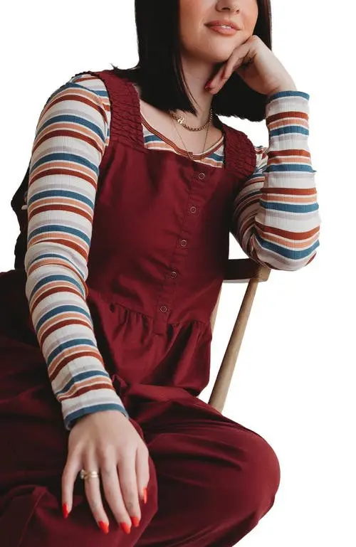 TURTLEDOVE LONDON Organic Cotton Nora Stripe Print Henley Top - Red