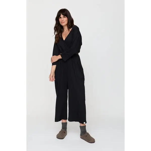 TURTLEDOVE LONDON Organic Mai V-neck Jumpsuit - Black