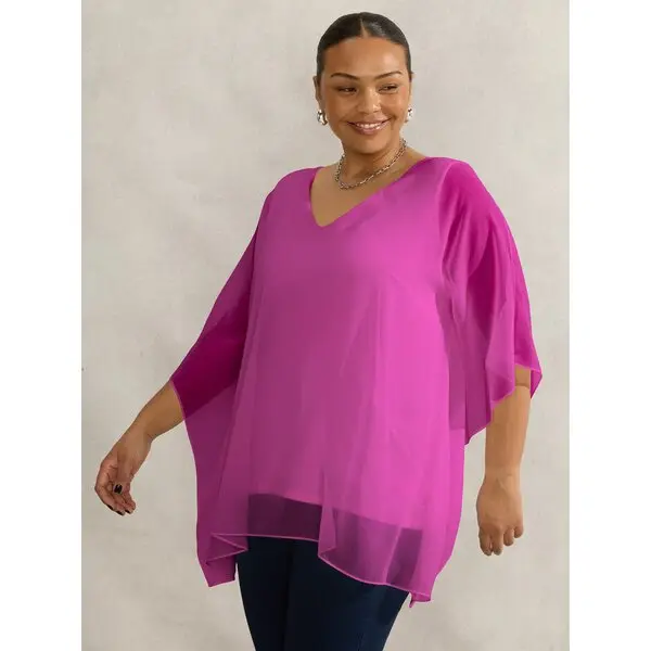 LIVE UNLIMITED Chiffon V-neck Overlay Top