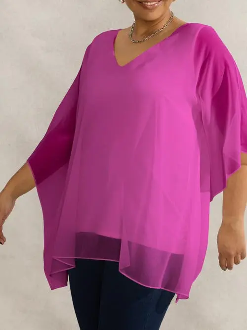 LIVE UNLIMITED Chiffon V-neck Overlay Top