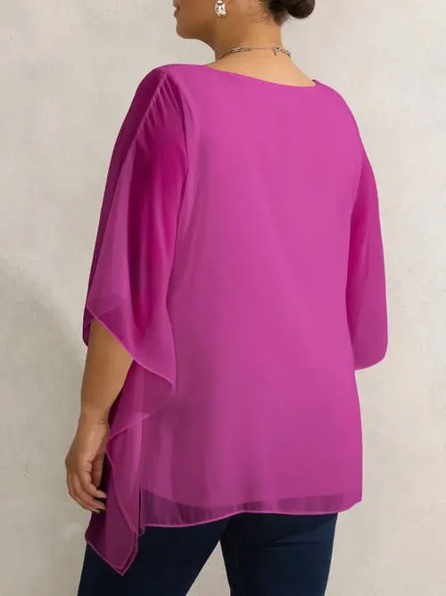 LIVE UNLIMITED Chiffon V-neck Overlay Top