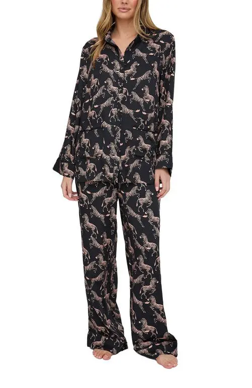 LILY AND LIONEL Evie Long Sleeve Print Pajama Set - Black Zebra Print