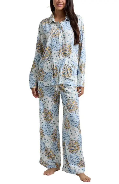 LILY AND LIONEL Evie Long Sleeve Print Pajama Set - Natural