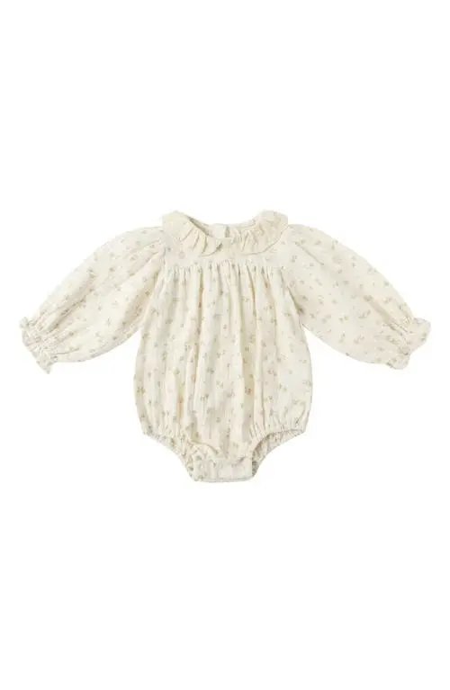 QUINCY MAE Callie Floral Ruffle Collar Organic Cotton Bubble Romper - Natural