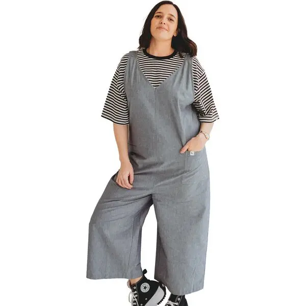 TURTLEDOVE LONDON Organic Cotton Grace Denim Wide Leg Jumpsuit - Blue