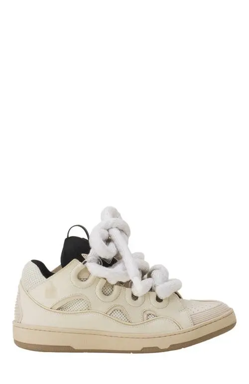 LANVIN Curb Leather Sneakers With Snake Laces - Beige/black
