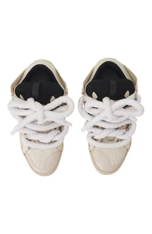 LANVIN Curb Leather Sneakers With Snake Laces - Beige/black