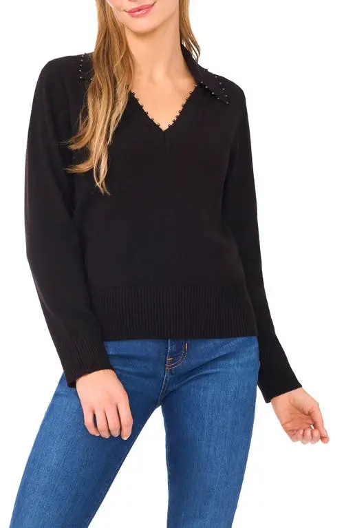 Ted Baker London Bead Detail Polo Sweater - Rich Black