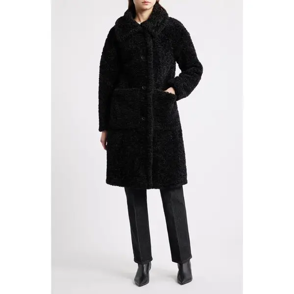 Bcbgmaxazria Long Teddy Fleece Coat - Black