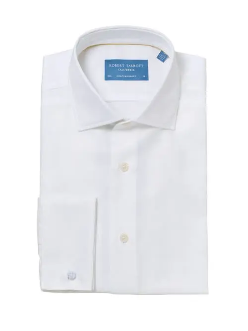 Robert Talbott Reynolds French Cuff Herringbone Contemporary Fit Shirt - White