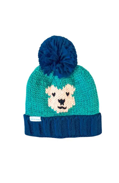 BITS & BOWS Teddy Bear Bobble Beanie - Blue-green