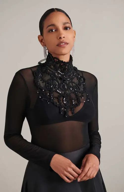 Anne Fontaine Embroidered Sequin Lace Collar