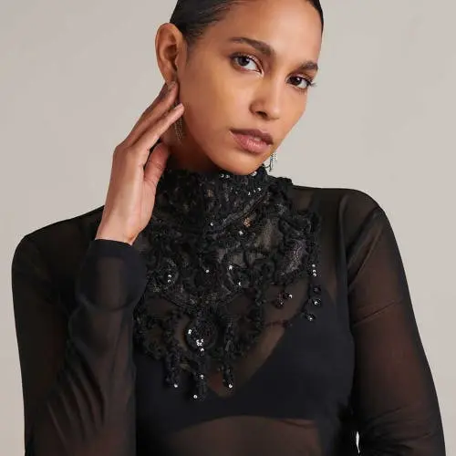 Anne Fontaine Embroidered Sequin Lace Collar