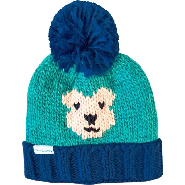 BITS & BOWS Teddy Bear Applique Bobble Hat - Blue-green
