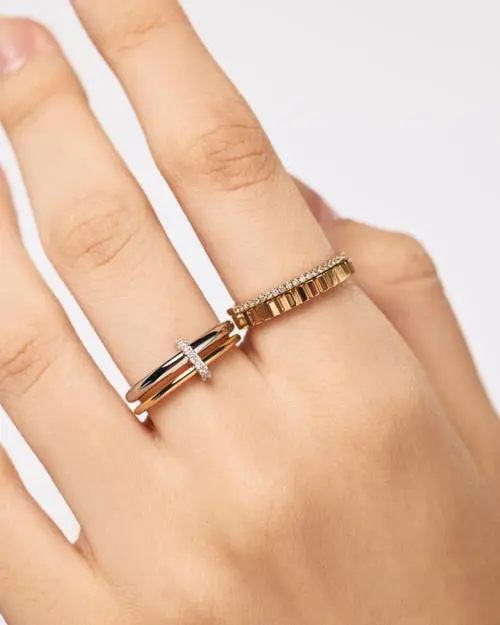 ANA LUISA Two Tone Diamond Link Ring