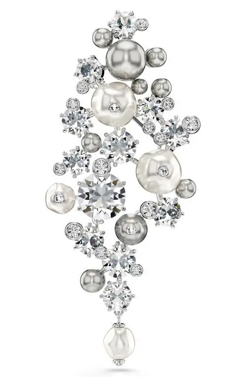 SWAROVSKI Constella Crystal & Faux Pearl Brooch - Rhodium/crystal
