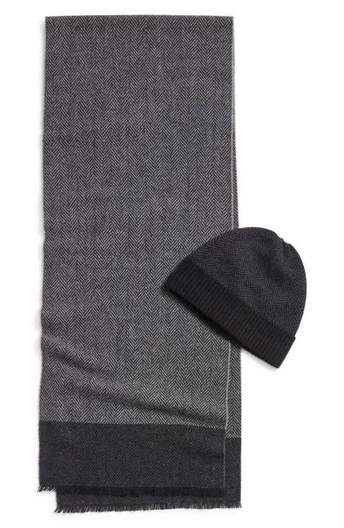 Nordstrom Wool And Cashmere Beanie And Scarf Set - Black