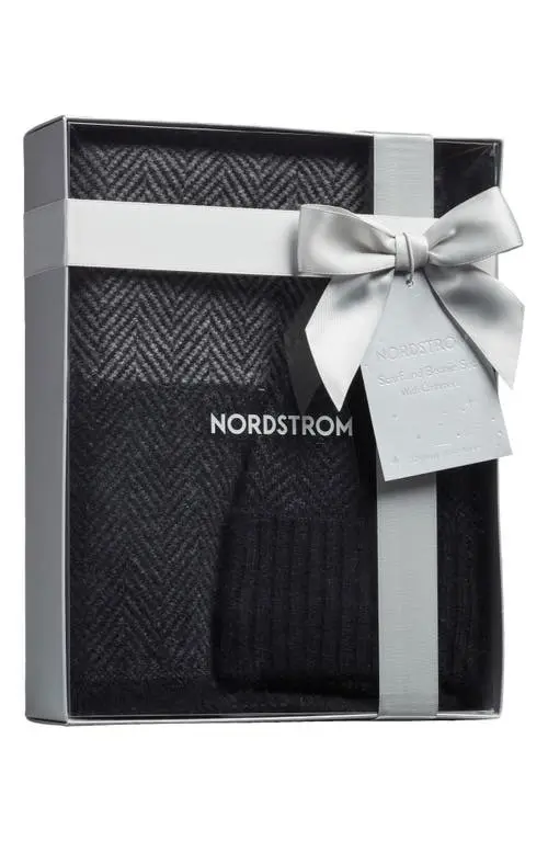 Nordstrom Wool And Cashmere Beanie And Scarf Set - Black