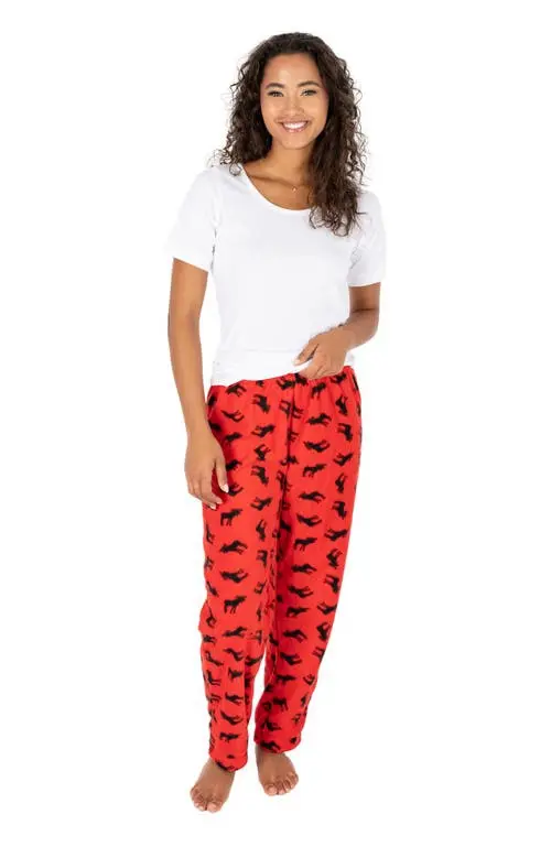 LEVERET Fleece Printed Holiday Pajama Pants - Moose
