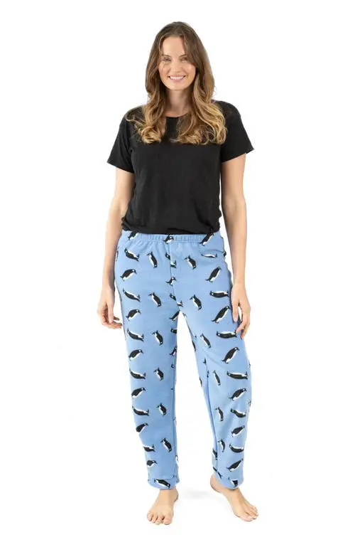 LEVERET Fleece Printed Holiday Pajama Pants - Penguin