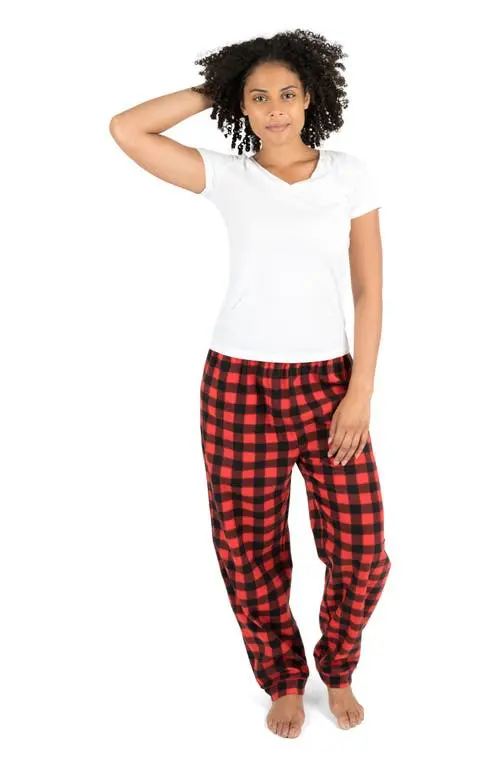 LEVERET Fleece Printed Holiday Pajama Pants - Plaid Black & Red
