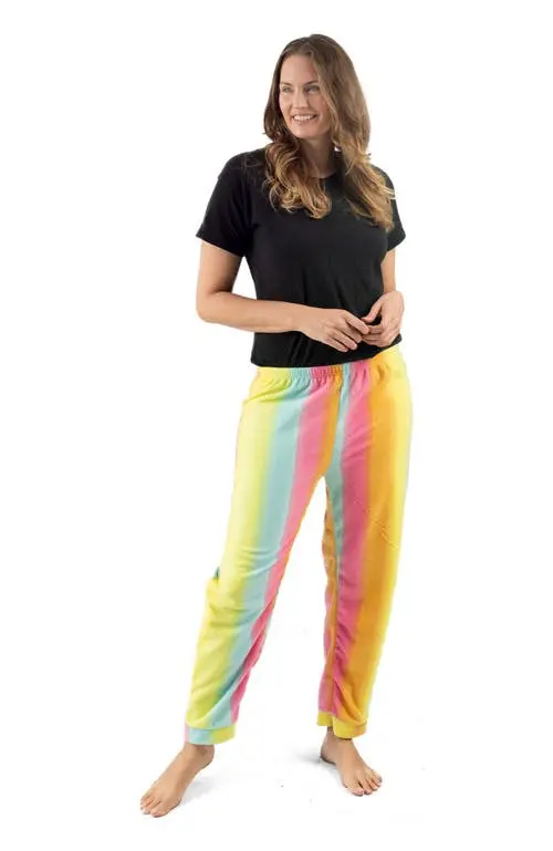 LEVERET Fleece Printed Holiday Pajama Pants - Rainbow