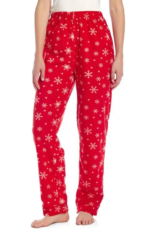 LEVERET Fleece Printed Holiday Pajama Pants - Snowflake