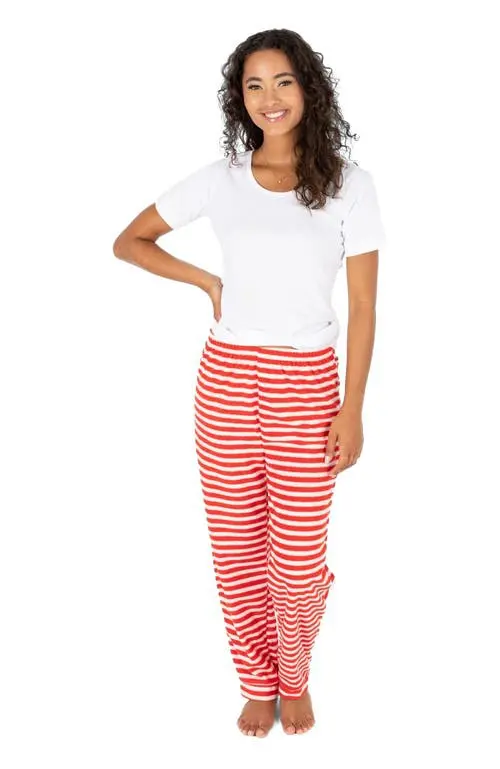 LEVERET Fleece Printed Holiday Pajama Pants - Striped Red & White