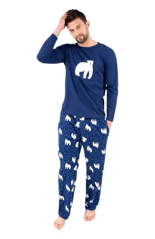 LEVERET Cotton Top & Flannel Pants Printed Holiday Pajama Set - Polar Bear