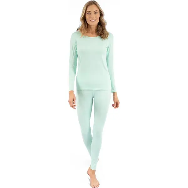LEVERET Solid Thermal Pajama Set - Aqua