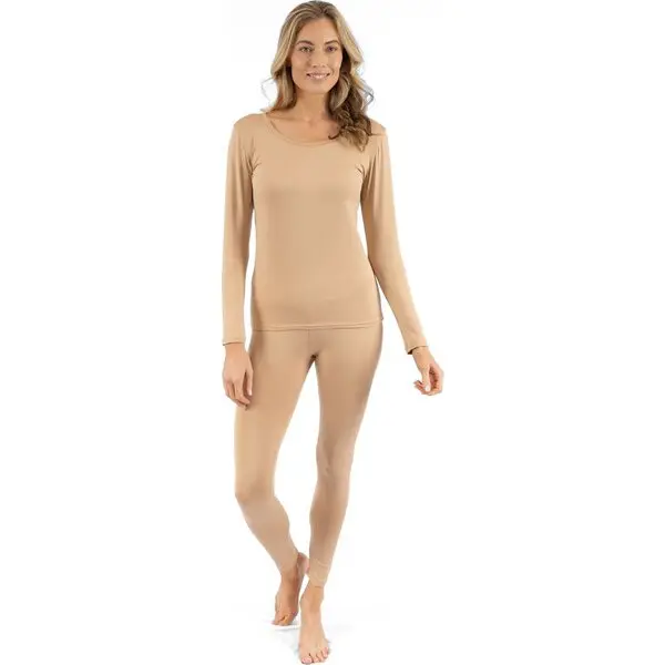 LEVERET Solid Thermal Pajama Set - Beige