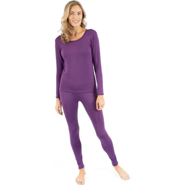 LEVERET Solid Thermal Pajama Set - Dark Purple