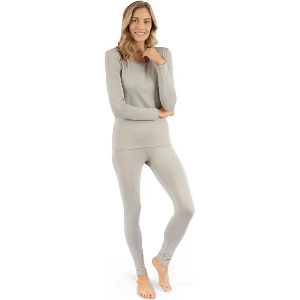 LEVERET Solid Thermal Pajama Set - Light Gray