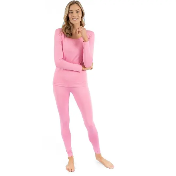 LEVERET Solid Thermal Pajama Set - Light Pink