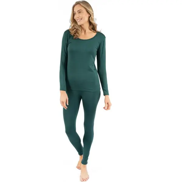 LEVERET Solid Thermal Pajama Set - Uniform Green