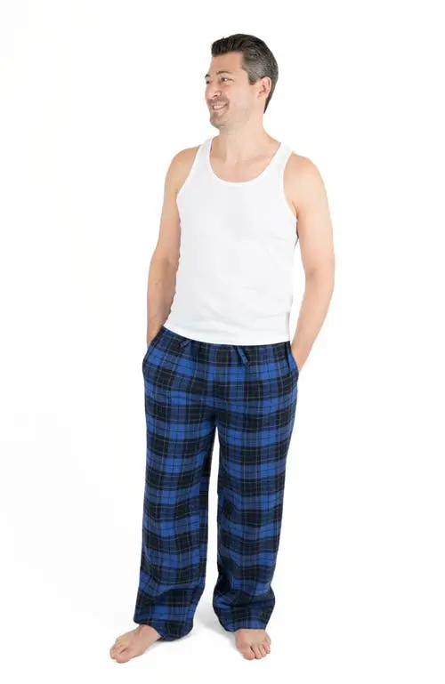 LEVERET Cotton Flannel Holiday Pajama Pants - Plaid Black & Navy