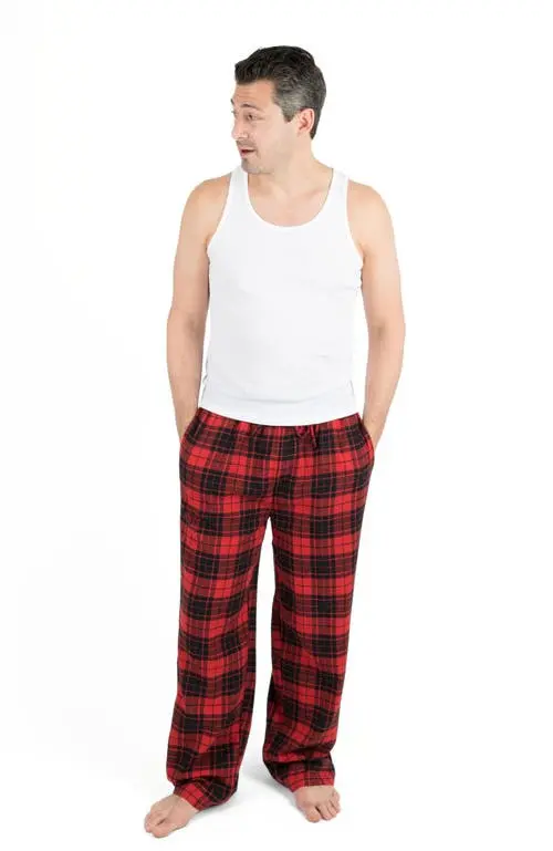 LEVERET Cotton Flannel Holiday Pajama Pants - Plaid Black & Red