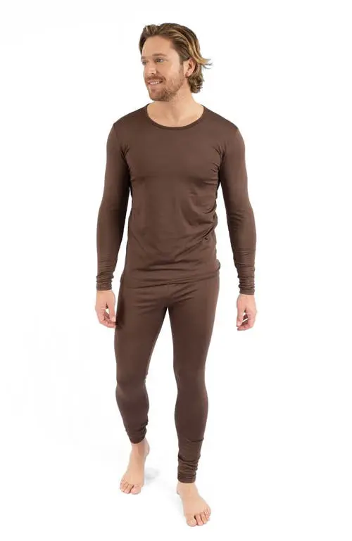 LEVERET Two-piece Thermal Long Sleeve Solid Pajamas - Brown