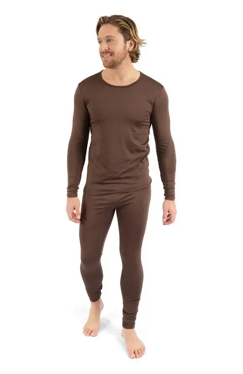 LEVERET Two-piece Thermal Long Sleeve Solid Pajamas - Brown