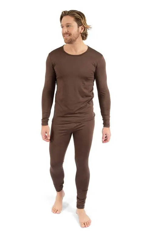 LEVERET Two-piece Thermal Long Sleeve Solid Pajamas - Brown