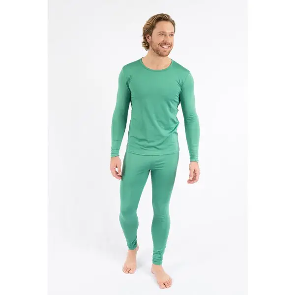LEVERET Two-piece Thermal Long Sleeve Solid Pajamas - Green